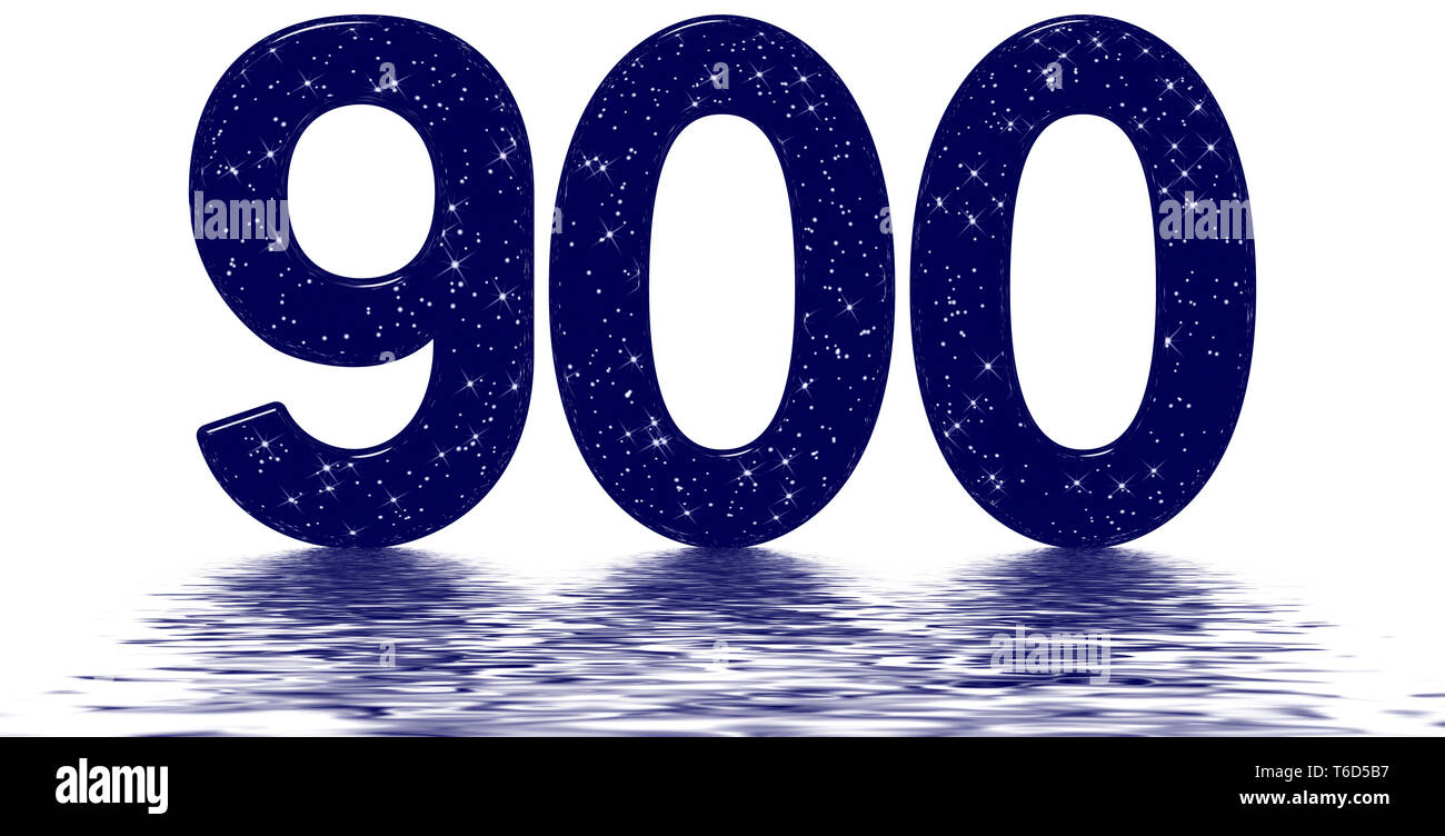 Numeral 900, nine hundred, star sky texture imitation, reflected on the ...