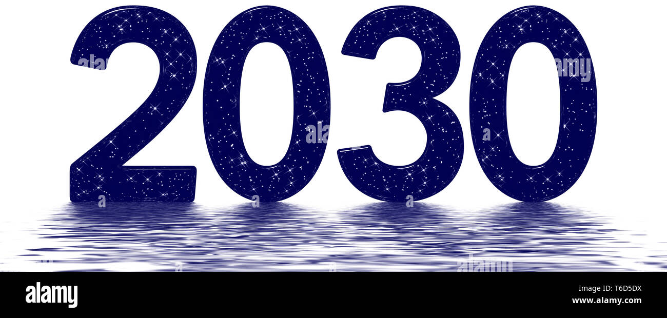 Inscription 2030, star sky texture imitation, reflected on the water ...