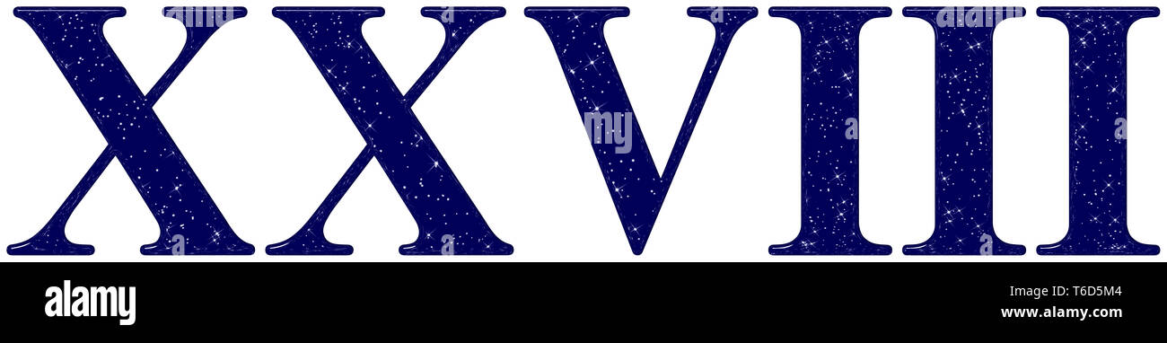 Roman numeral 28, twenty eight, star sky texture imitation, isolated on ...