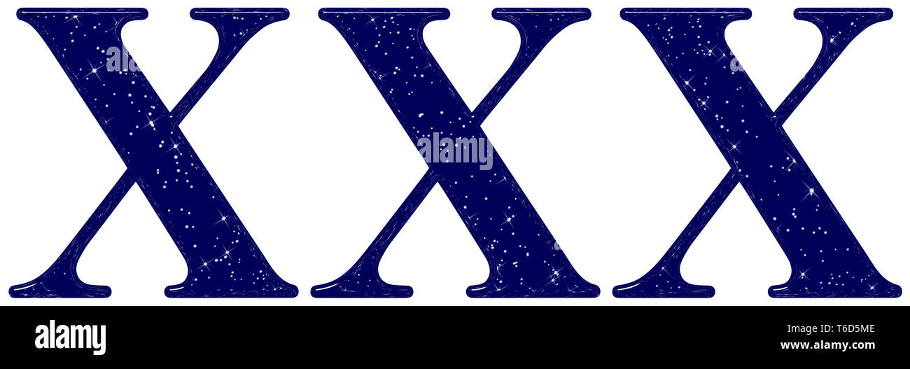 Roman numeral 30, thirty, star sky texture imitation, isolated on white ...
