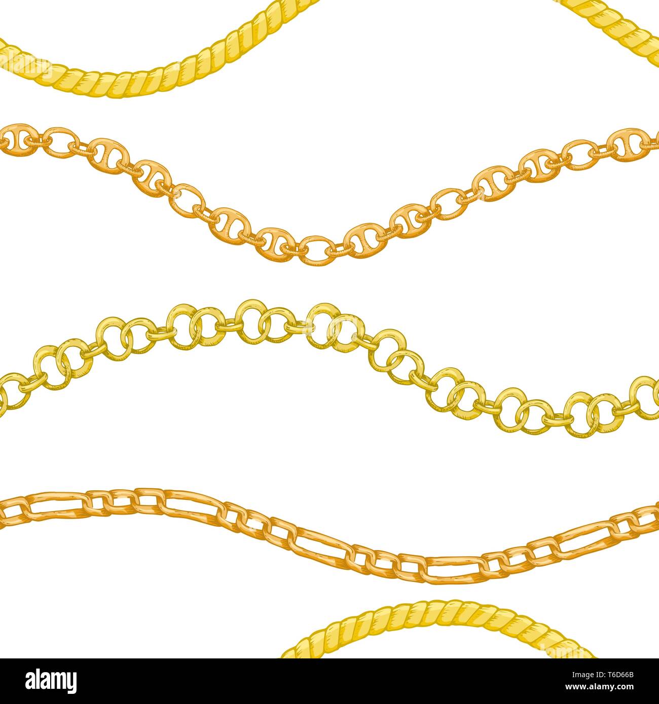 Seamless pattern with retro hand-drawn sketch golden chain on white ...