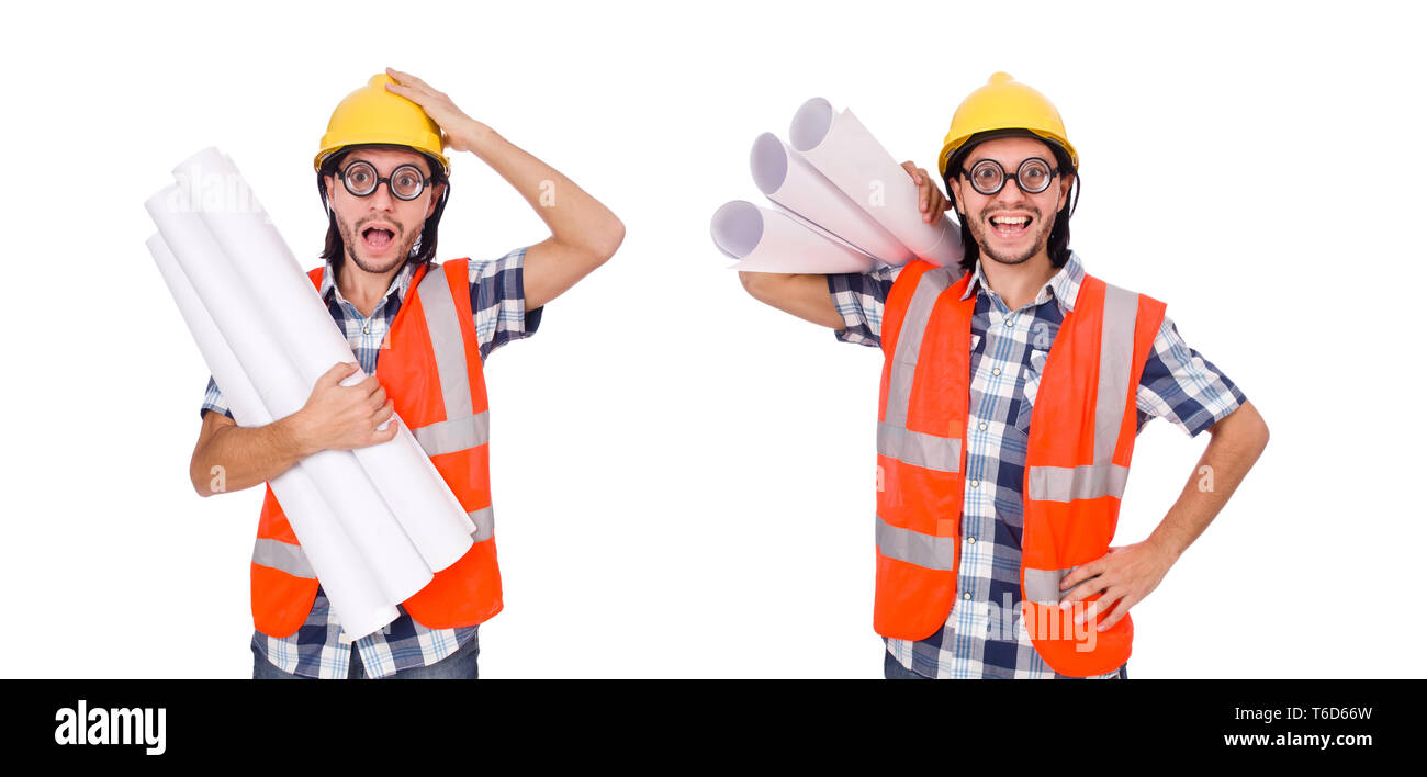 Funny engineer isolated on the white white Stock Photo - Alamy
