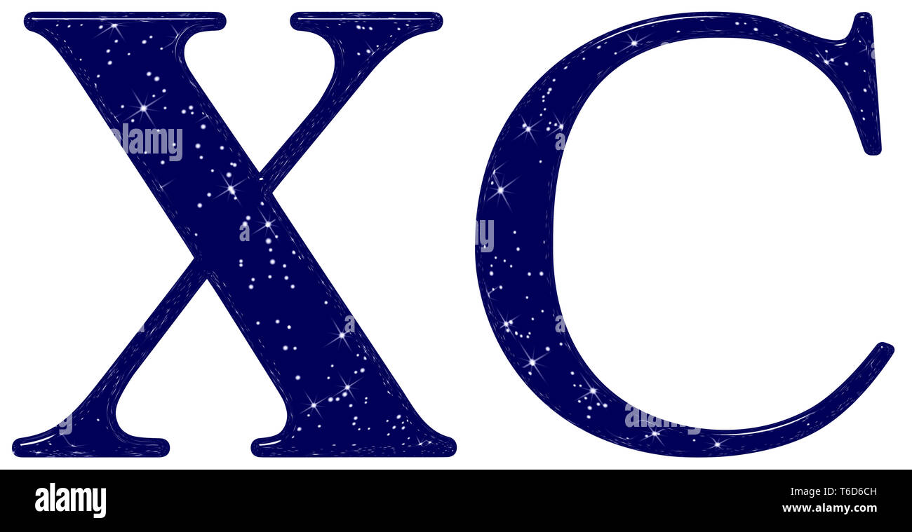 Roman numeral 90, ninety, star sky texture imitation, isolated on white ...