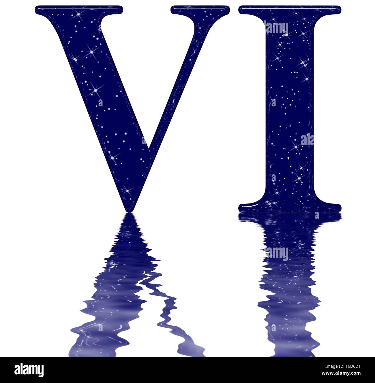 Roman numeral 6, six, star sky texture imitation, reflected on the ...