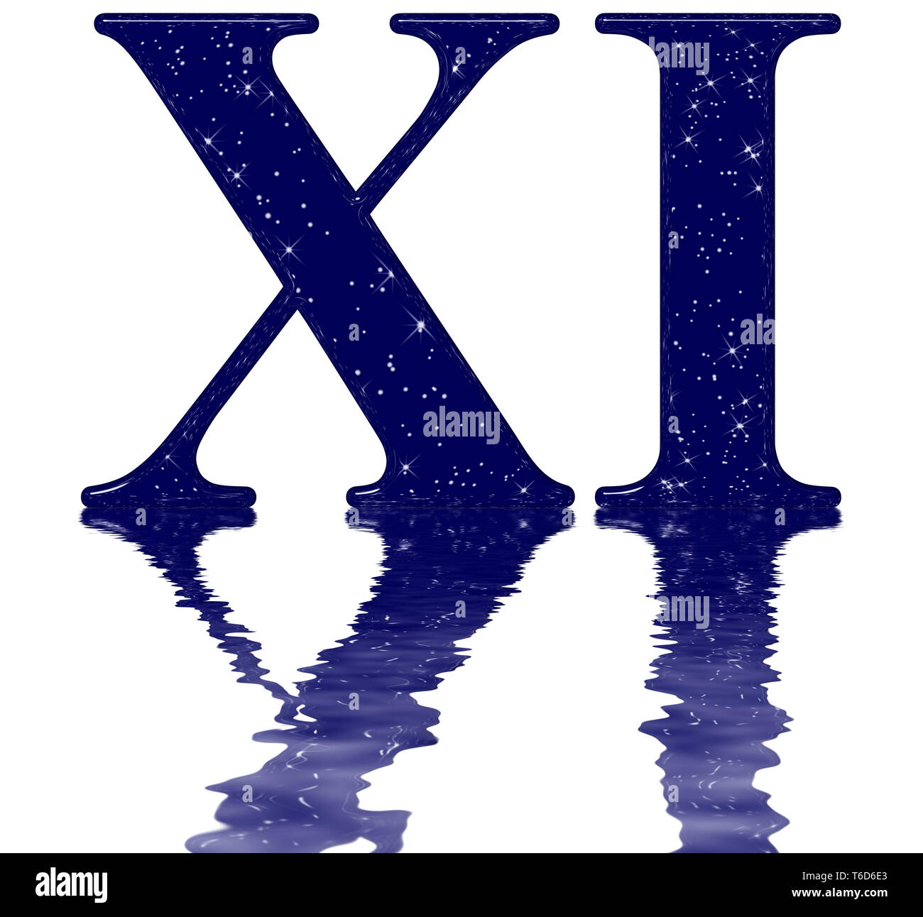 Roman numeral 11, eleven, star sky texture imitation, reflected on the ... Roman numeral 11, eleven, star sky texture imitation, reflected on the ...