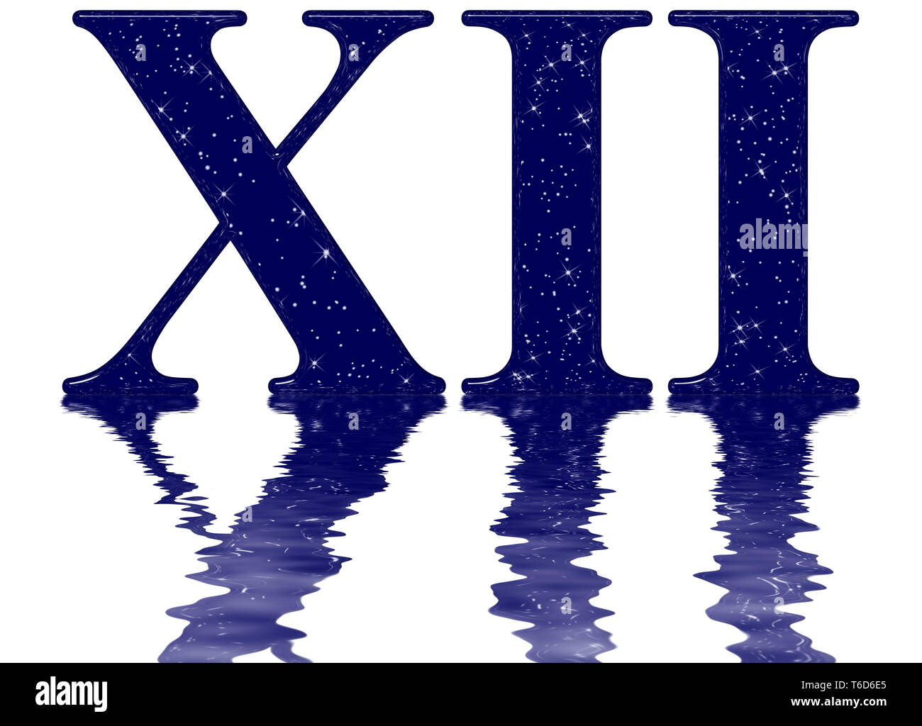 Roman numeral 12, twelve, star sky texture imitation, reflected on the ...