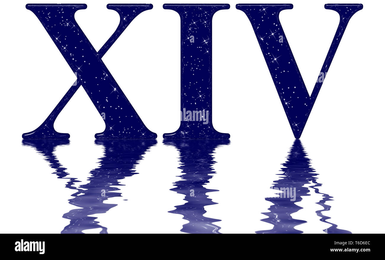 Roman numeral 14, fourteen, star sky texture imitation, reflected on ...