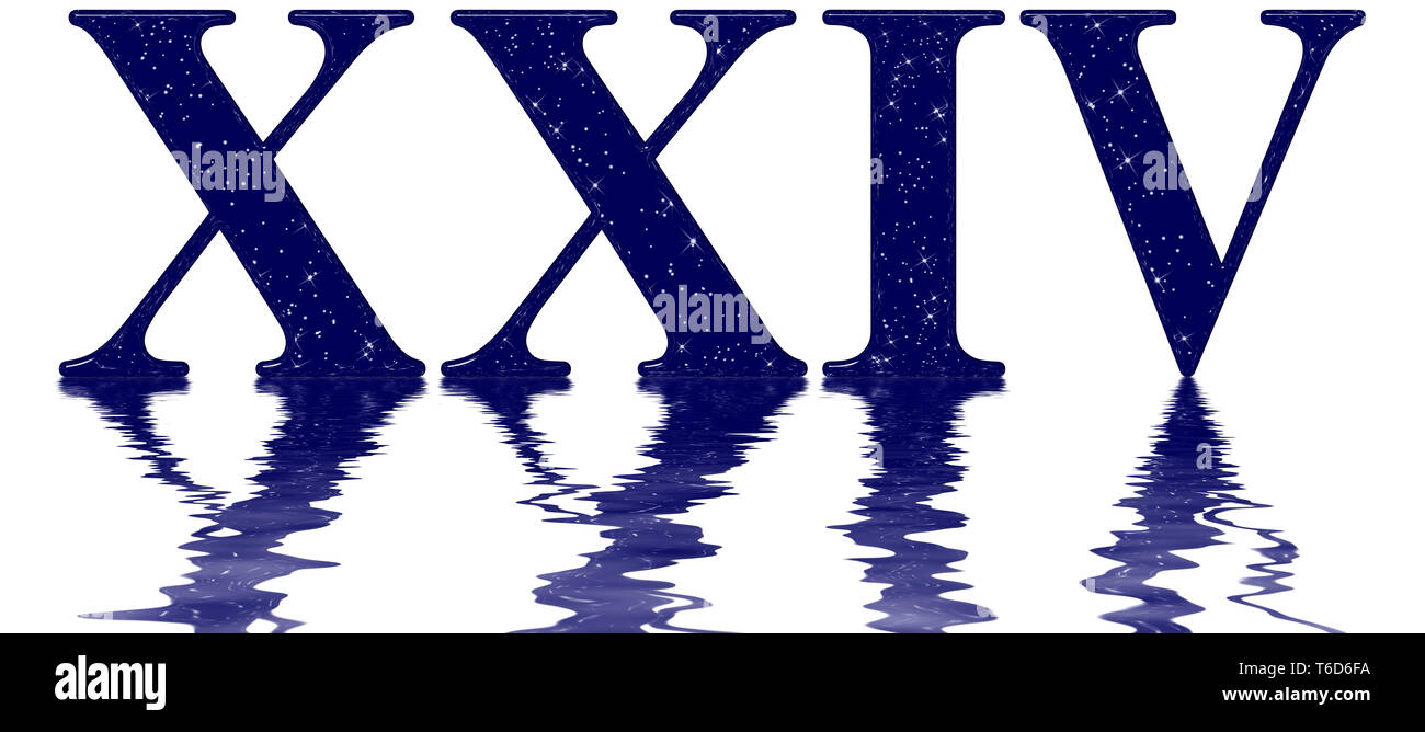 Roman numeral 24, twenty four, star sky texture imitation, reflected on ...