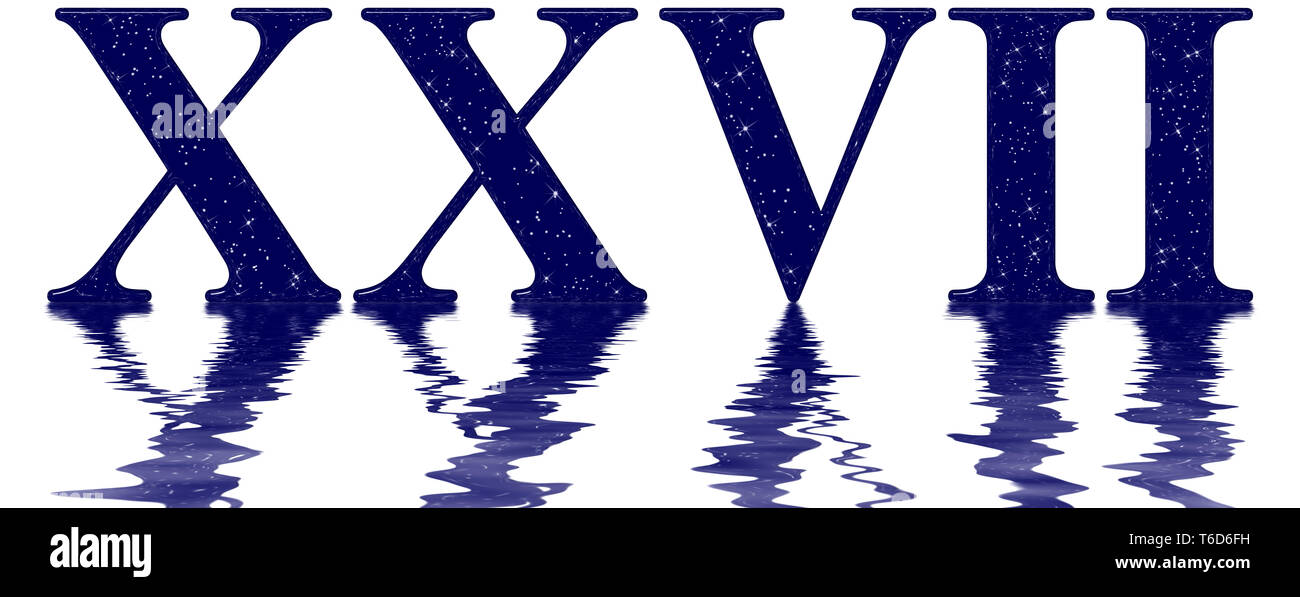 Roman numeral 27, twenty seven, star sky texture imitation, reflected ...
