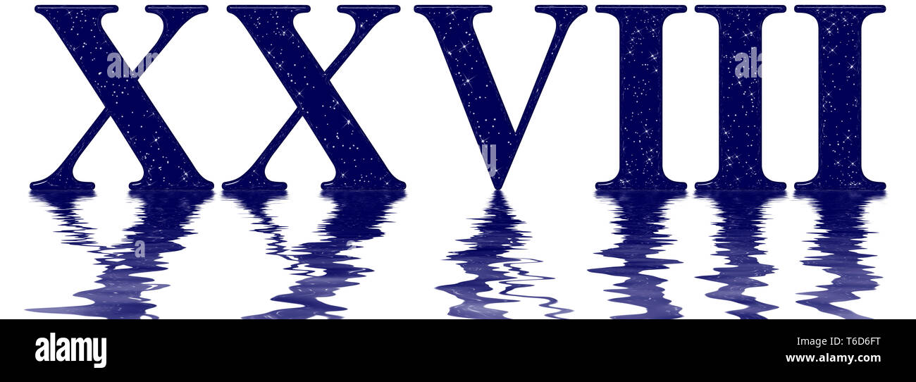 Roman numeral 28, twenty eight, star sky texture imitation, reflected ...