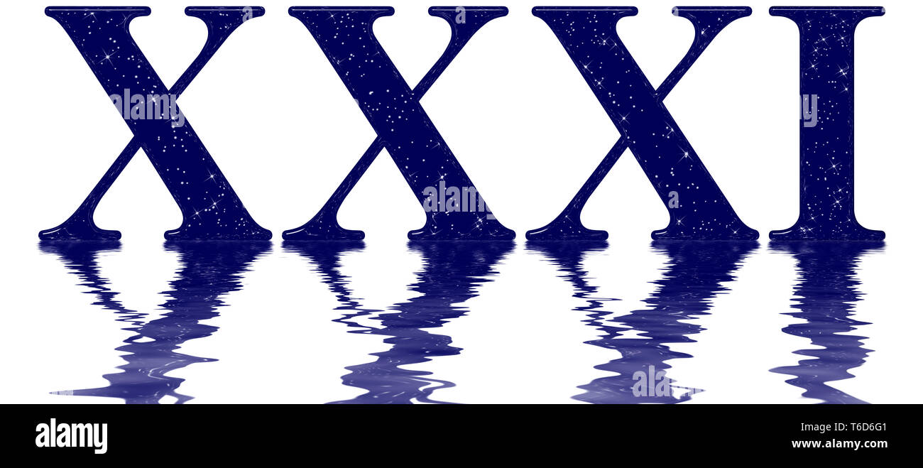 Roman numeral 31, thirty one, star sky texture imitation, reflected on ...