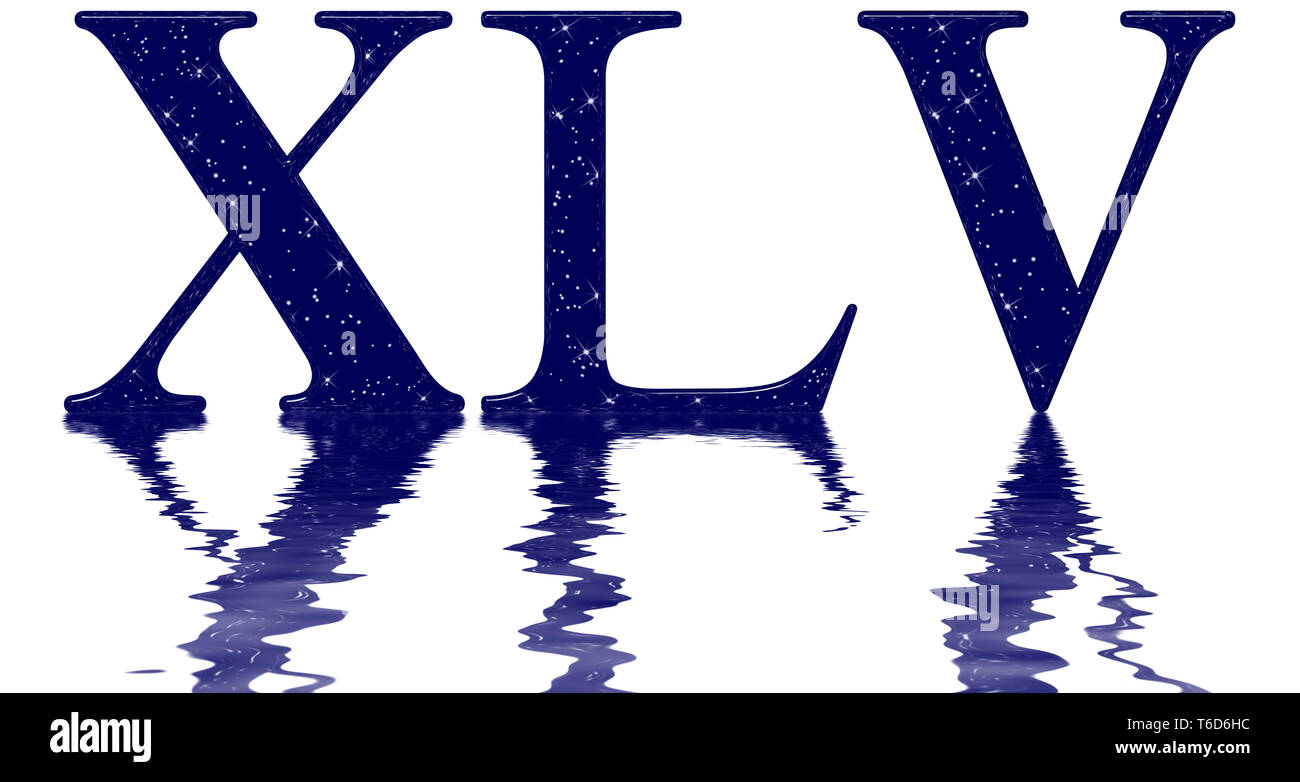 Roman numeral 45, forty five, star sky texture imitation, reflected on ...