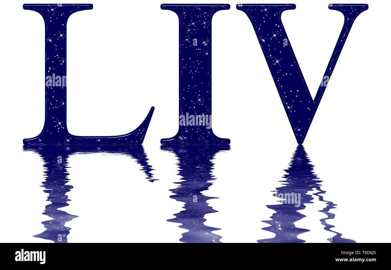 Roman numeral 54, fifty four, star sky texture imitation, reflected on ...