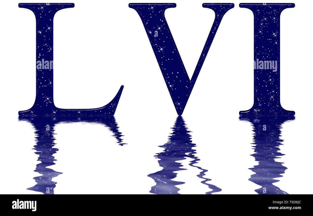 Roman numeral 56, fifty six, star sky texture imitation, reflected on ...