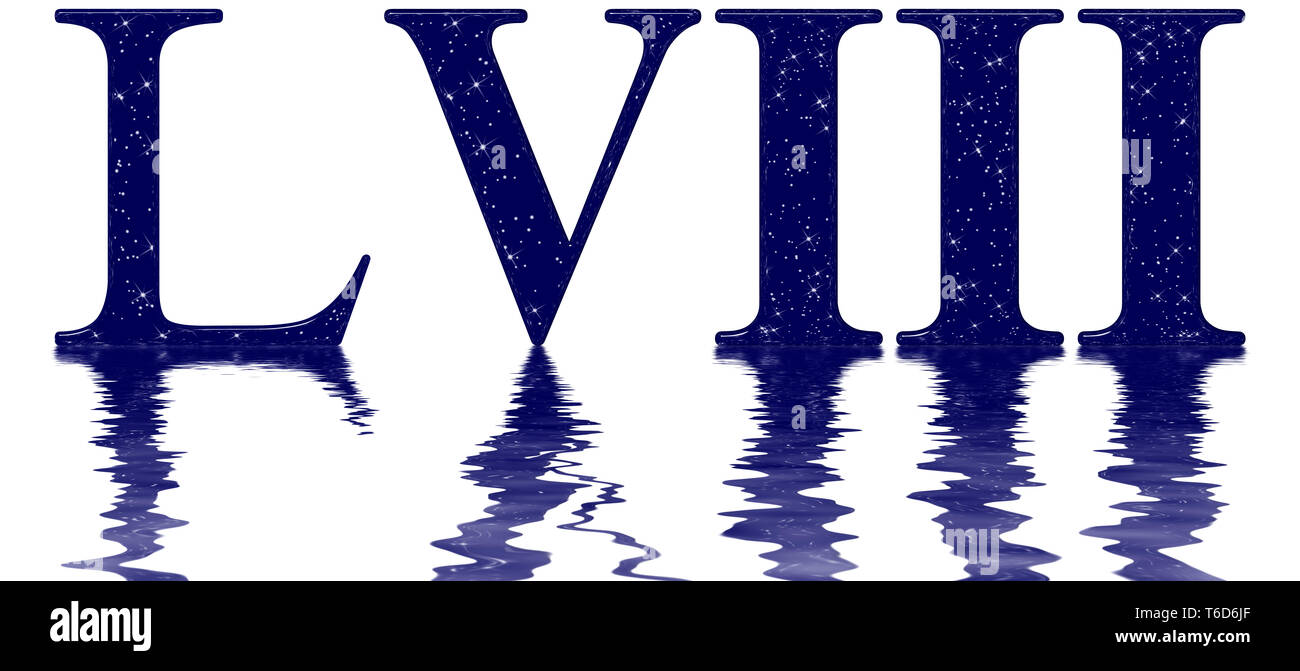 Roman numeral 58, fifty eight, star sky texture imitation, reflected on ...