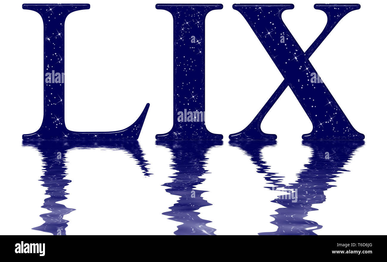 Roman numeral 59, fifty nine, star sky texture imitation, reflected on ...