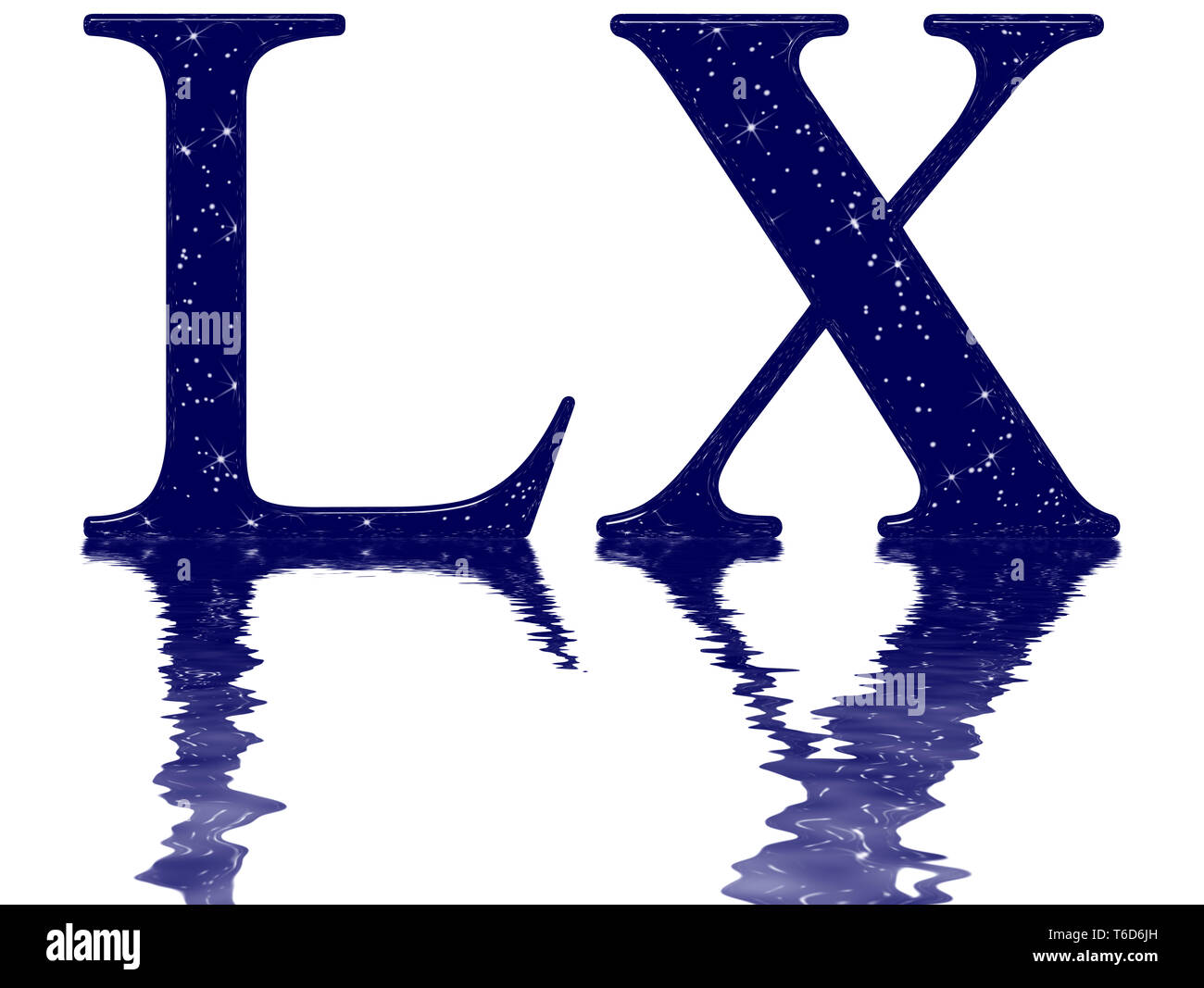 Roman numeral 60, sixty, six, star sky texture imitation, reflected on ...