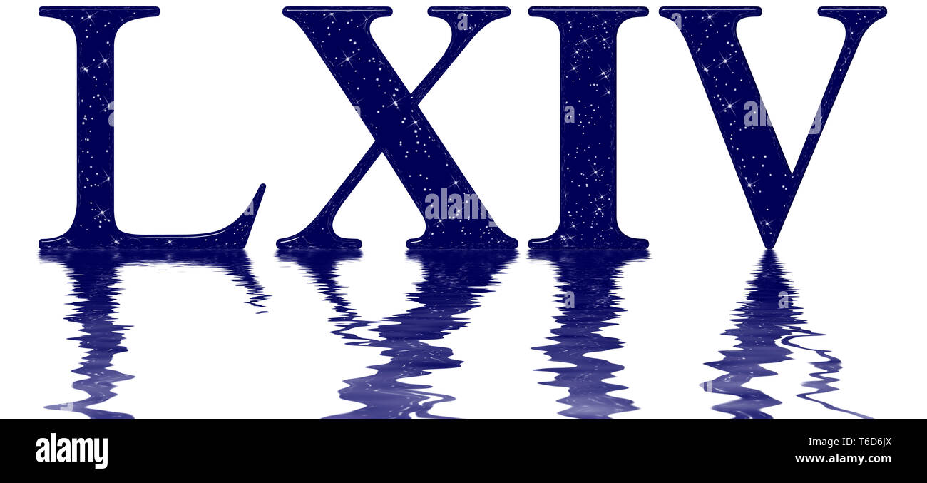 Roman numeral 64, sixty four, star sky texture imitation, reflected on ...