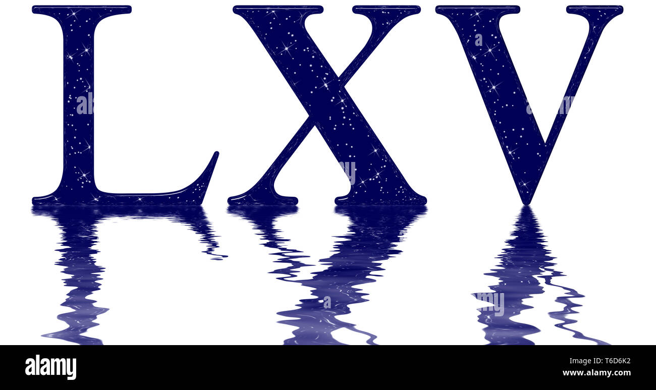 Roman numeral 65, sixty five, star sky texture imitation, reflected on ...