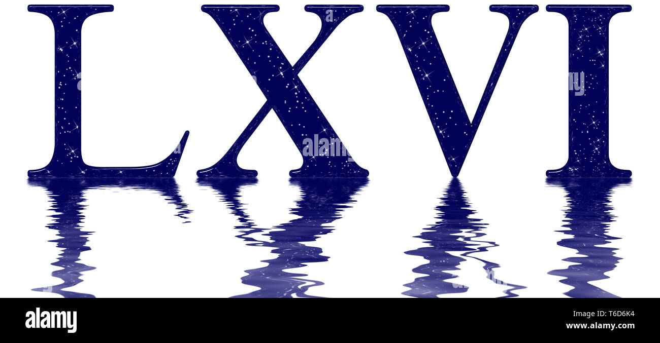 Roman numeral 66, sixty six, star sky texture imitation, reflected on ...