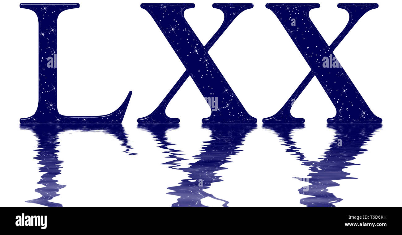 Roman numeral 70, seventy, star sky texture imitation, reflected on the ...
