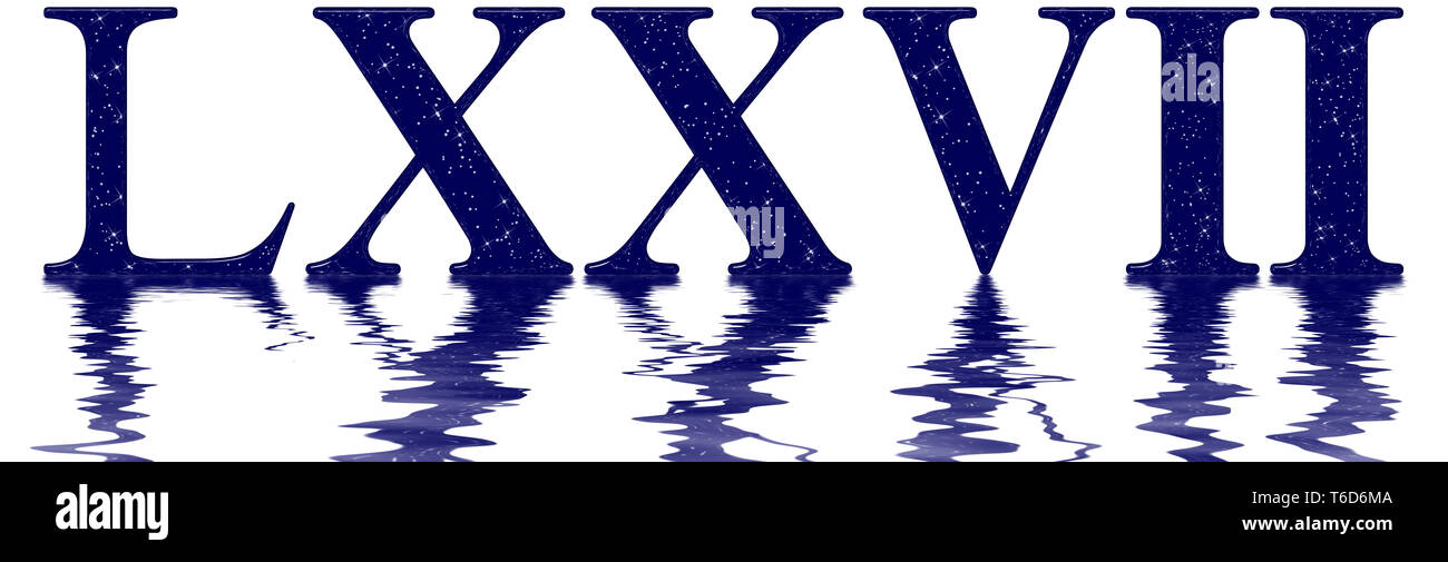 Roman numeral 77, seventy seven, star sky texture imitation, reflected ...