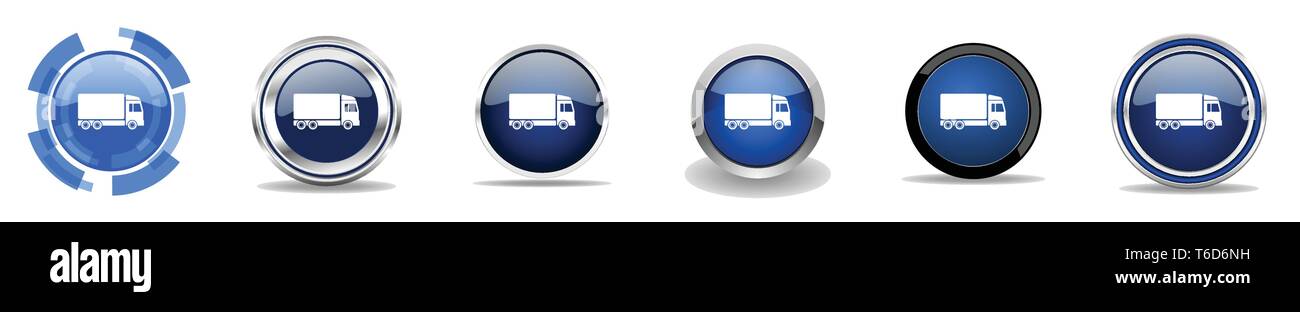Silver metallic chrome border truck vector icons, set of cargo web ...