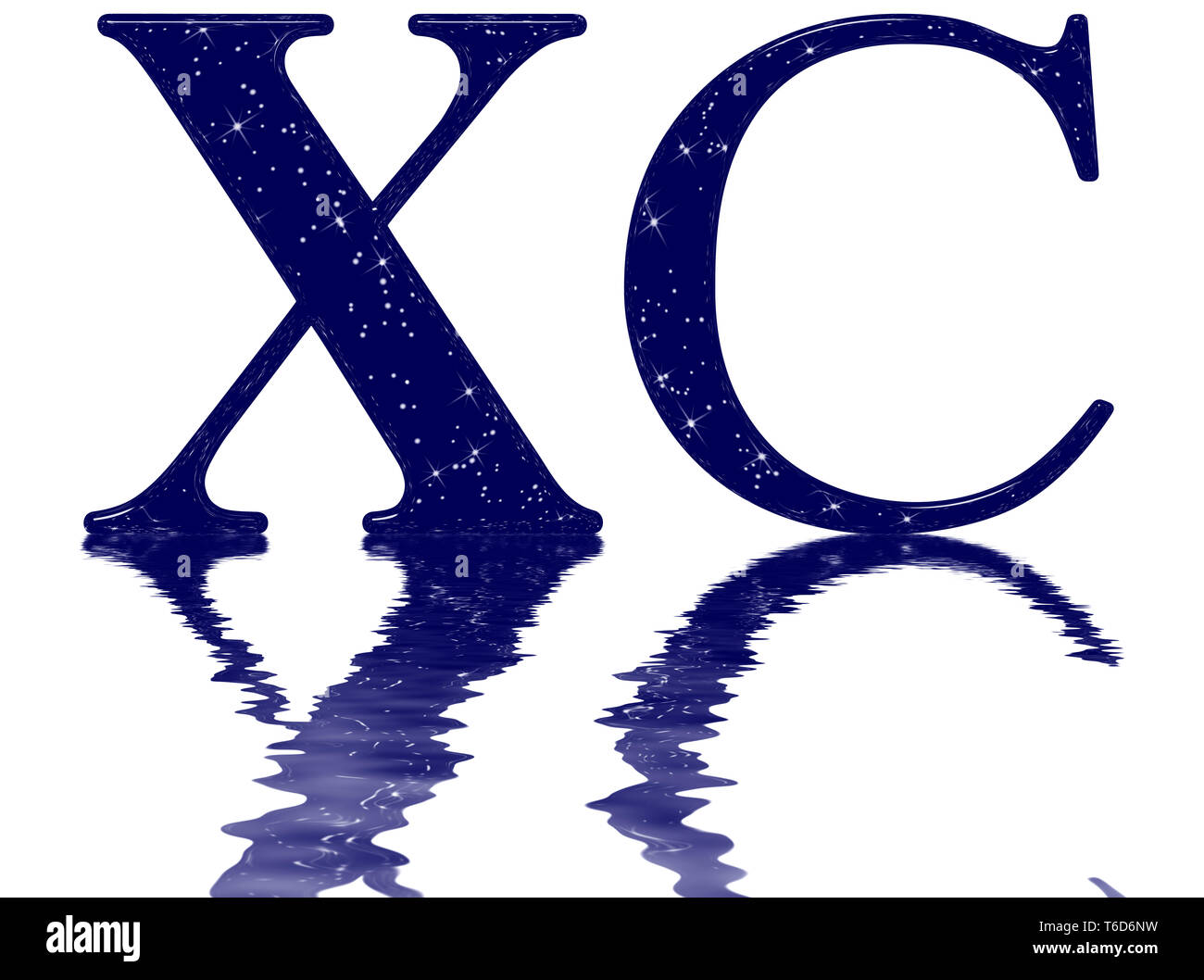 Roman numeral 90, ninety, star sky texture imitation, reflected on the ...
