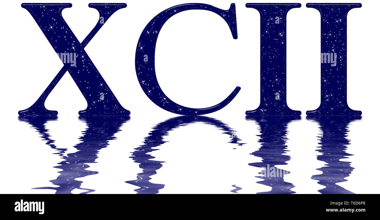 Roman numeral 92, ninety two, star sky texture imitation, reflected on ...