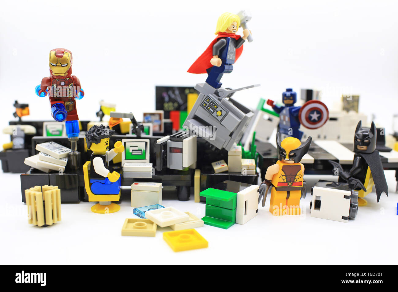 Studio shot of Lego people battle war in company Stock Photo - Alamy