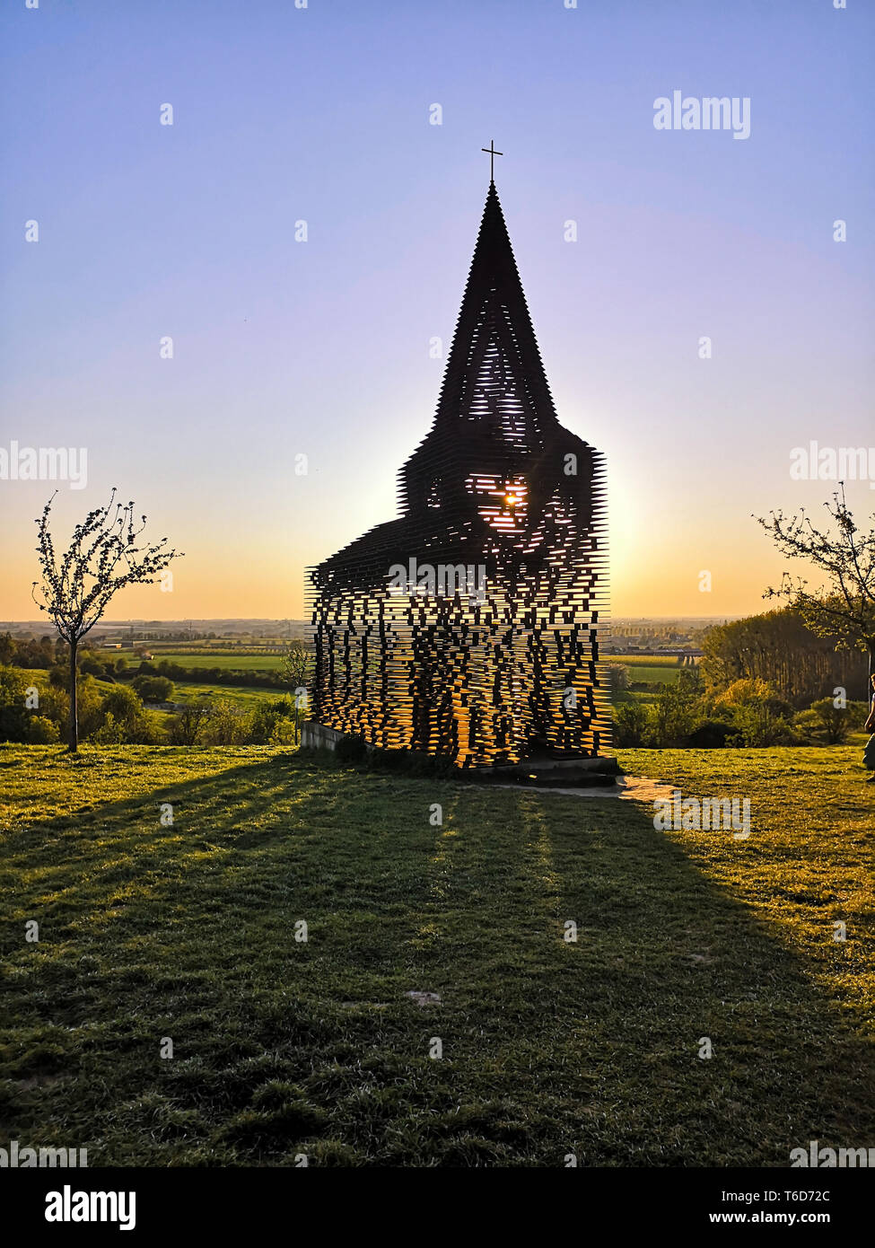 BORGLOON, BELGIUM - APRIL 2019: Famous steel see-through church ...