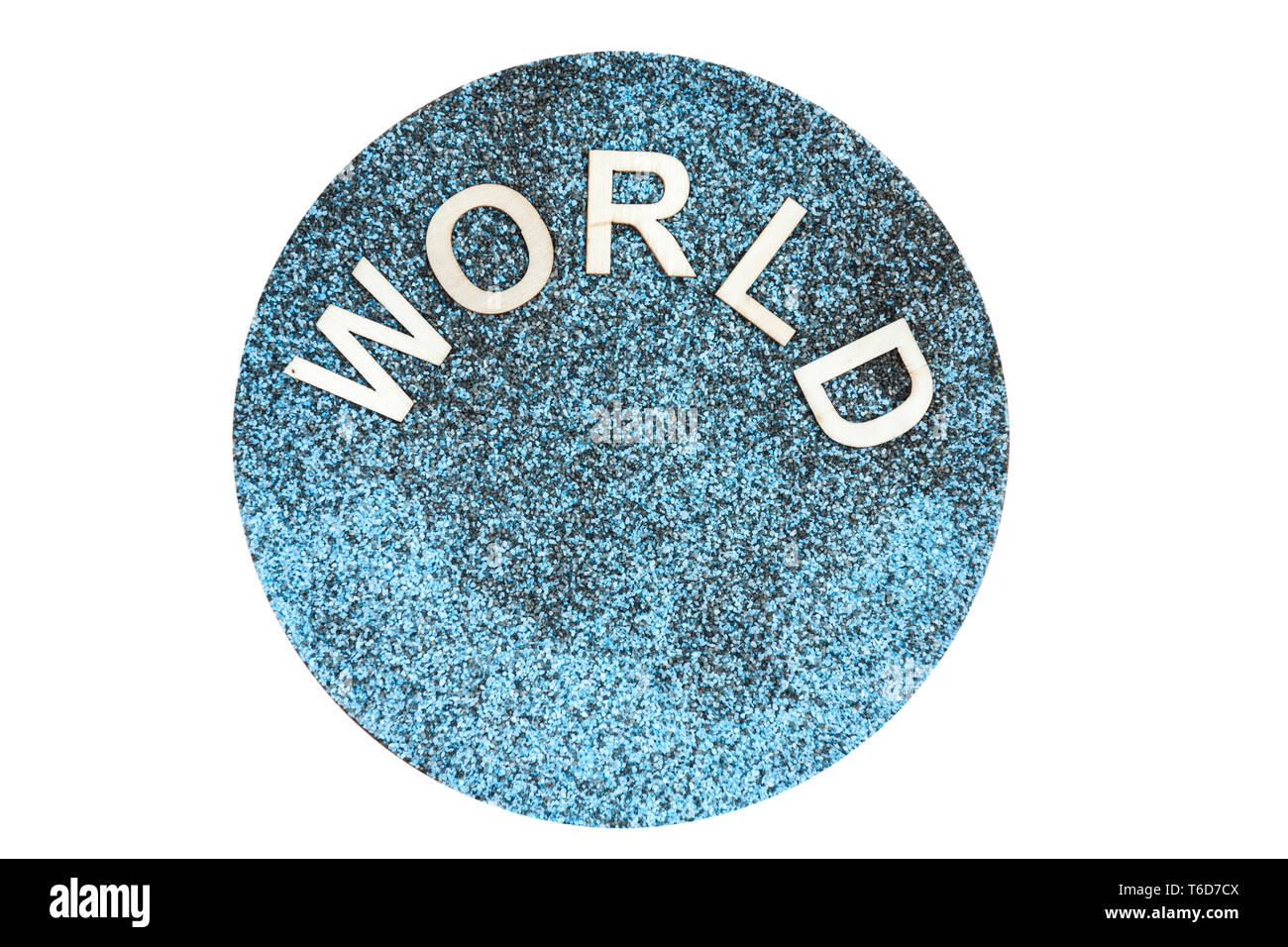 Mixed black and blue decorative sand with applied wooden letters with ...