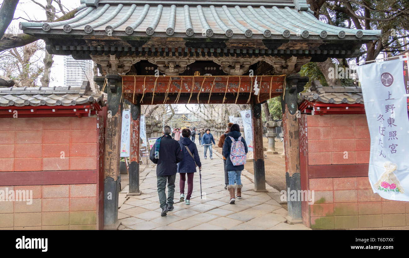 TOKYO, JAPAN - FEBRUARY 8, 2019: Unidentified people at Toshogu Shrine ...