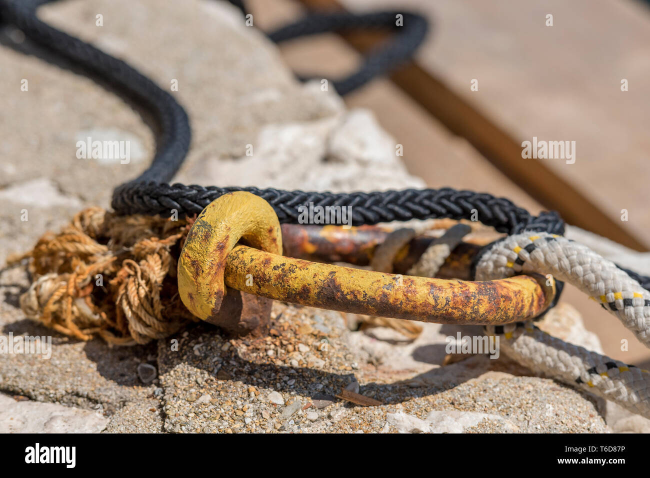 a harbour, quayside or dockside mooring ring and shackle for berthing ...