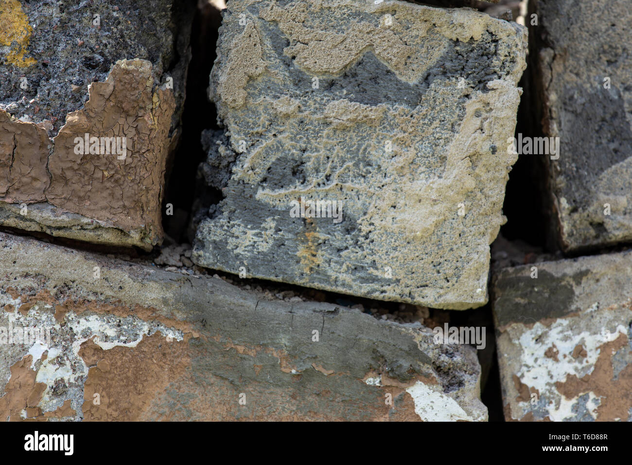 Background and texture of old broken painted cement building blocks ...