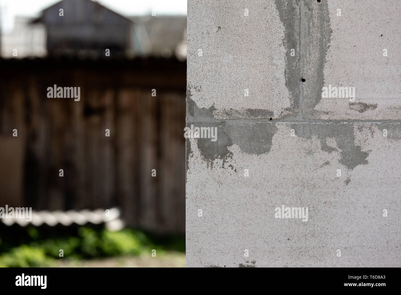 Masonry or bricklaying work. The concrete blocks for wall in the ...