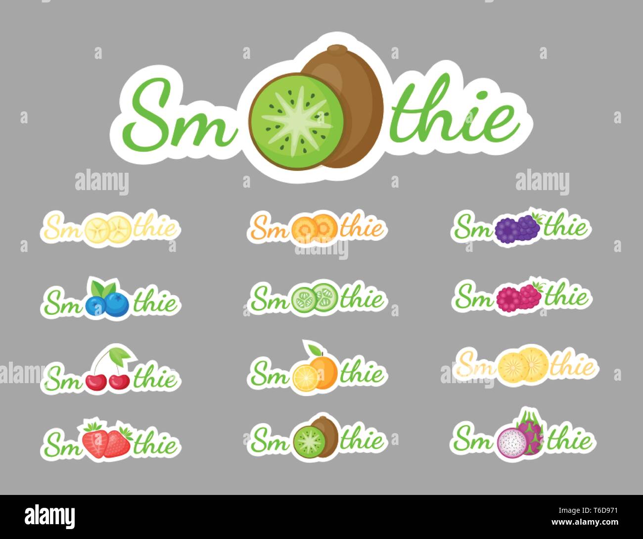 Smoothie cocktail label logo set vector illustration. Natural fruit ...