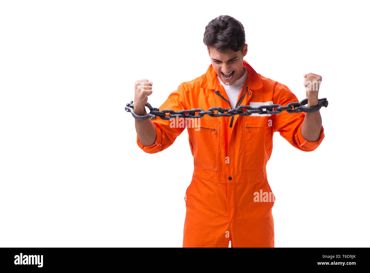Prisoner with his hands chained isolated on white background Stock ...