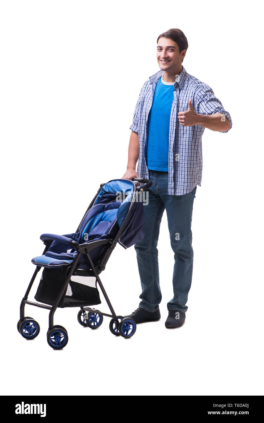Young dad with child pram isolated on white Stock Photo - Alamy