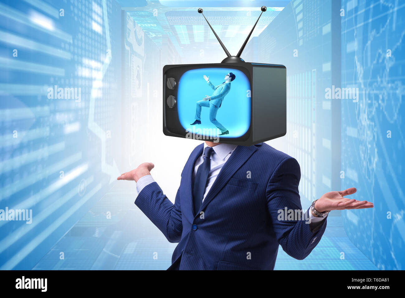 Man with television head in tv addiction concept Stock Photo - Alamy