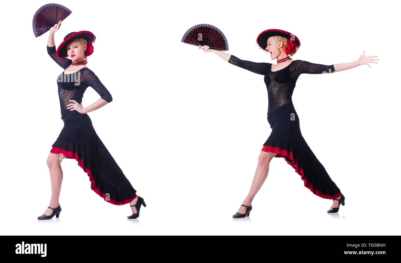 Woman dancing spanish dance isolated on white Stock Photo - Alamy