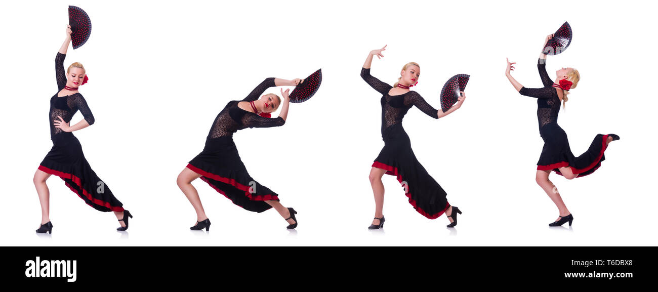 Woman dancing spanish dance isolated on white Stock Photo - Alamy