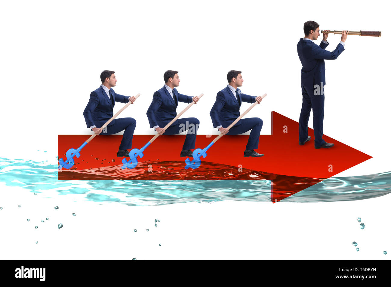 Teamwork concept with businessmen on boat Stock Photo - Alamy
