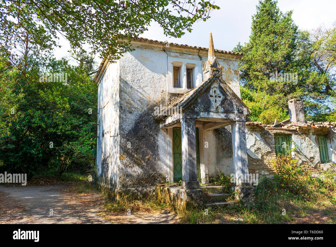 Corfu, Greece - August 26, 2018: Old building in Mon Repos Palace. The ...