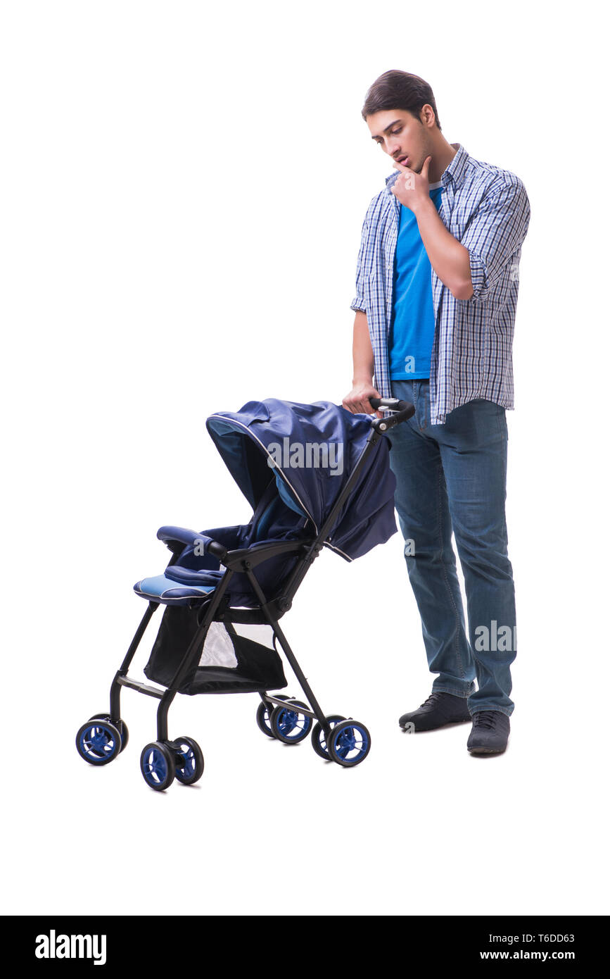 Young dad with child pram isolated on white Stock Photo - Alamy