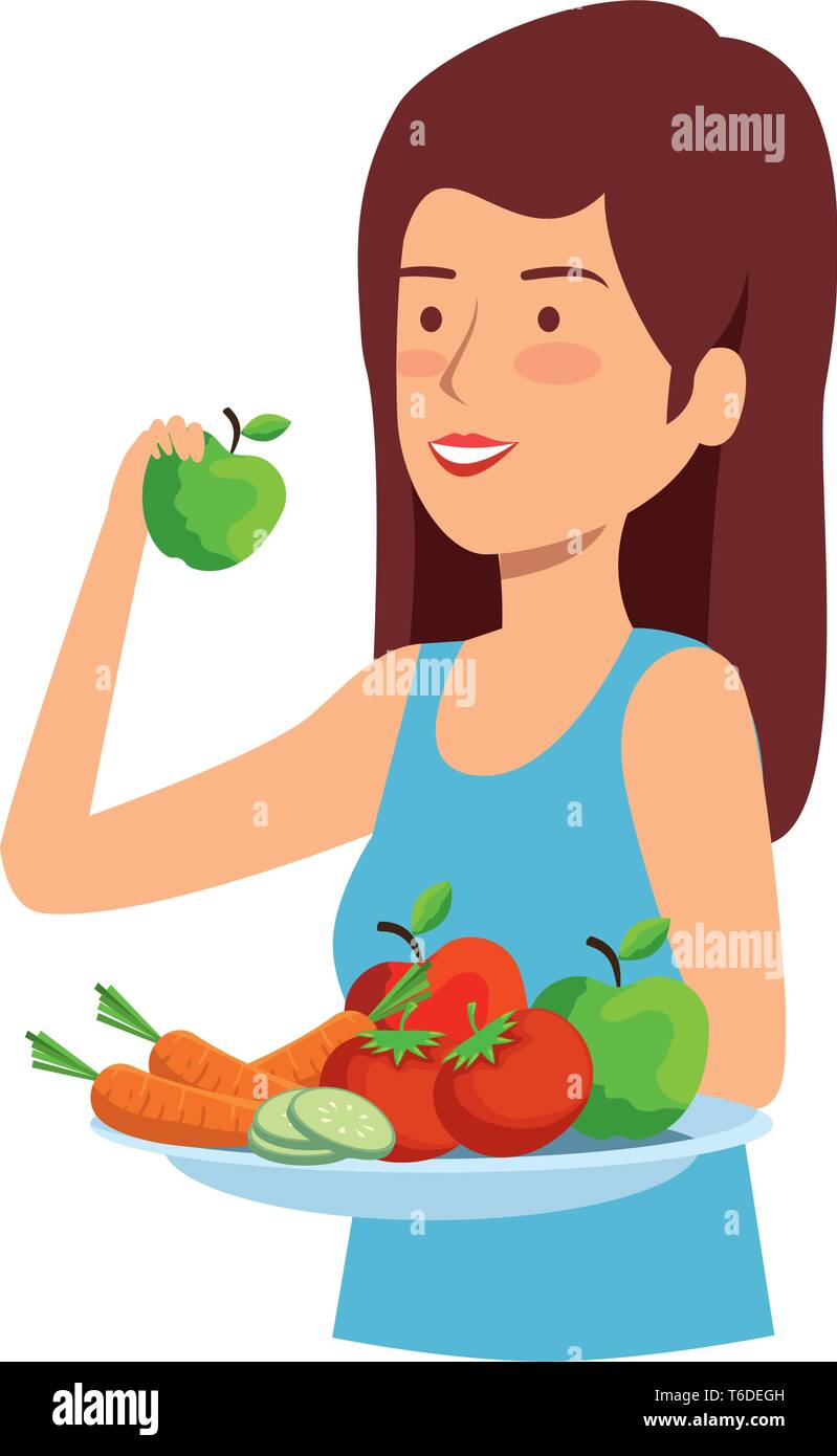 beautiful woman eating healthy food Stock Vector Image & Art - Alamy