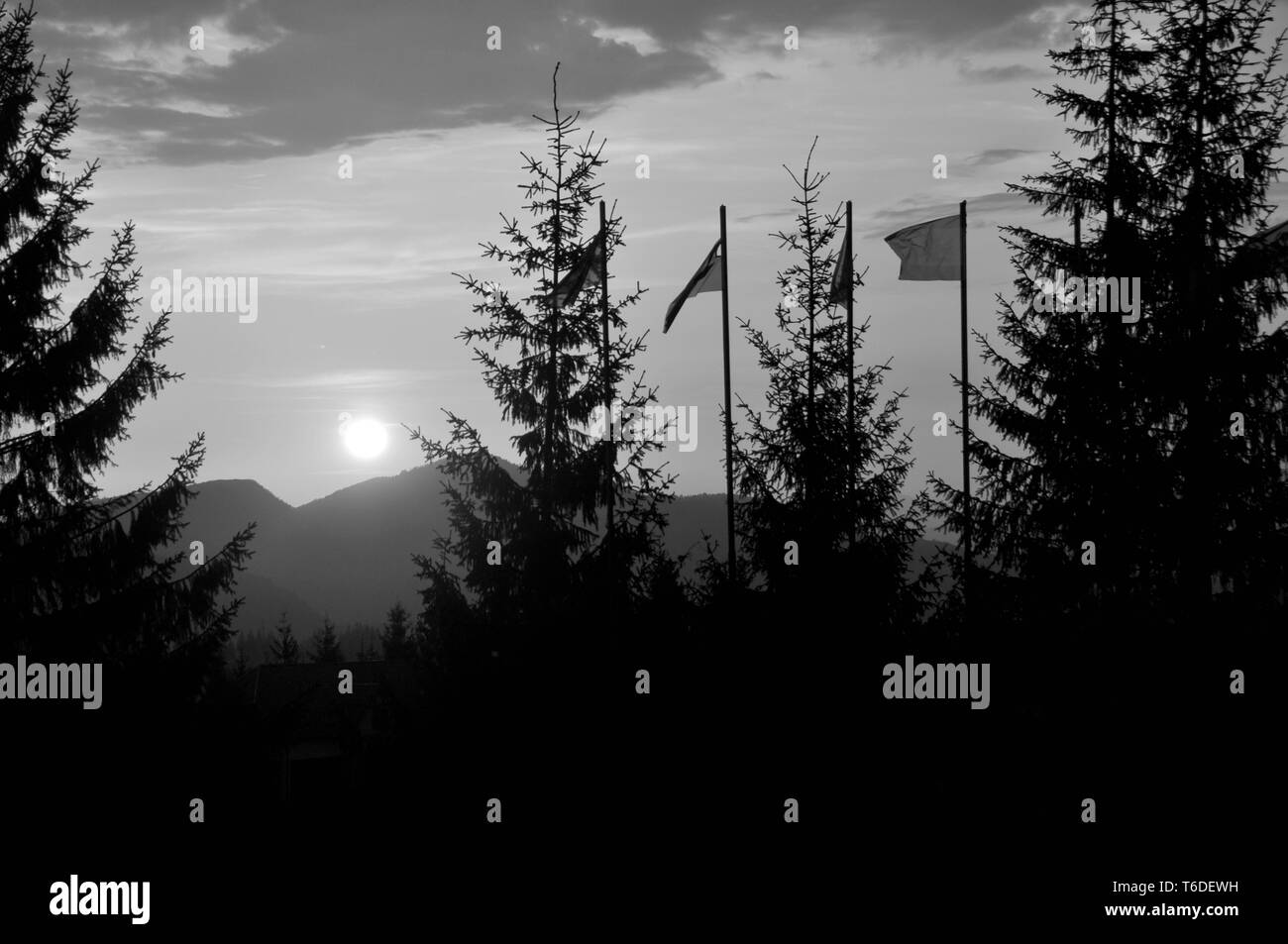 Dramatic morning view silhouette Black and White Stock Photos & Images ...