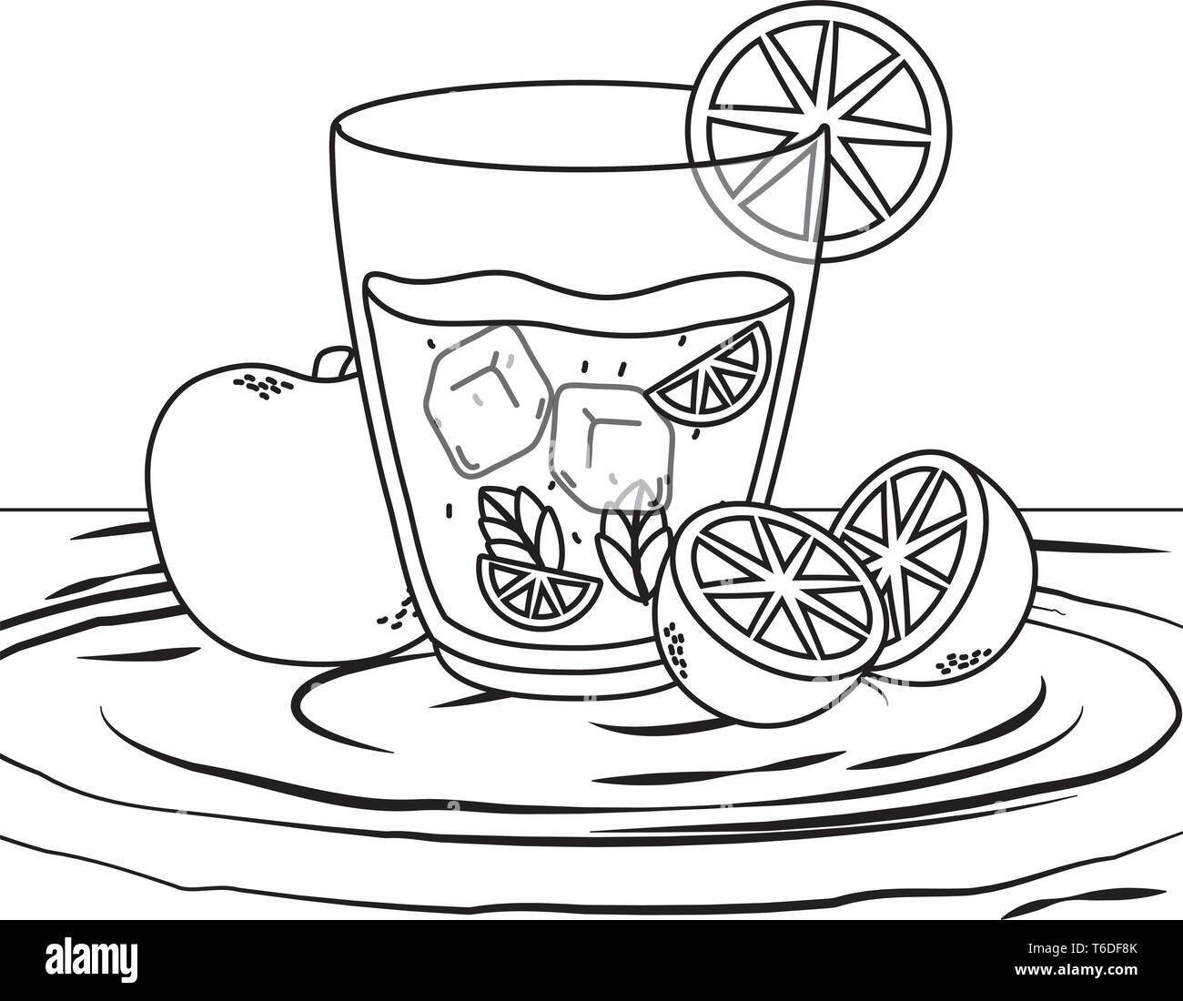 delicious healthy meal juice with fruits mix over wooden table cartoon ...