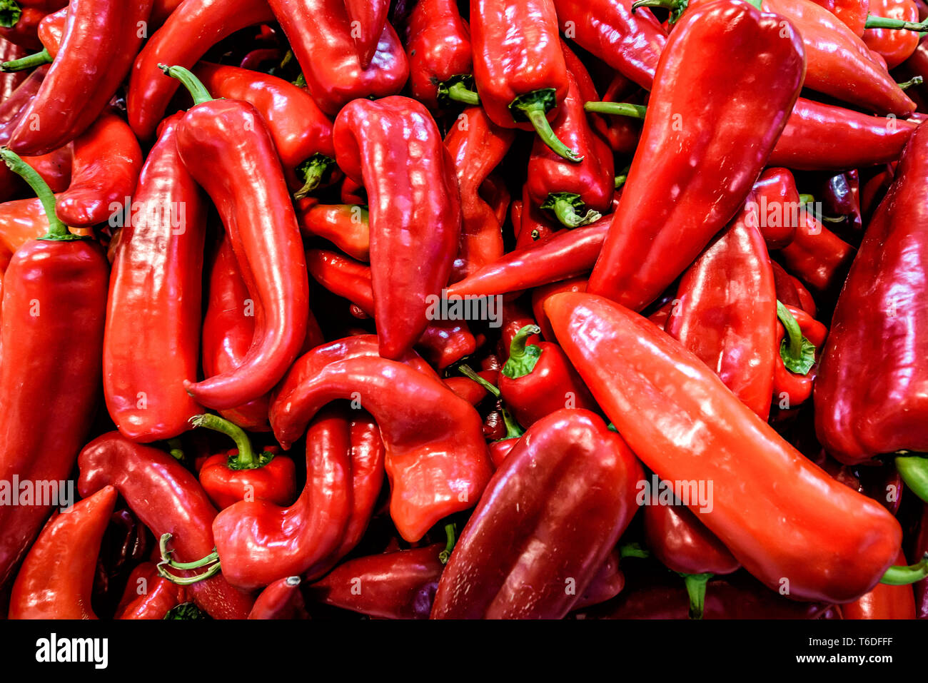 Heap Of Ripe Big Red Peppers Stock Photo - Alamy