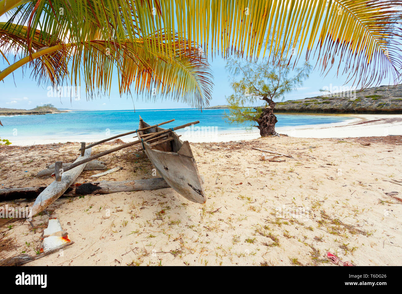 abandoned boat in sandy beach in madagascar Stock Photo - Alamy